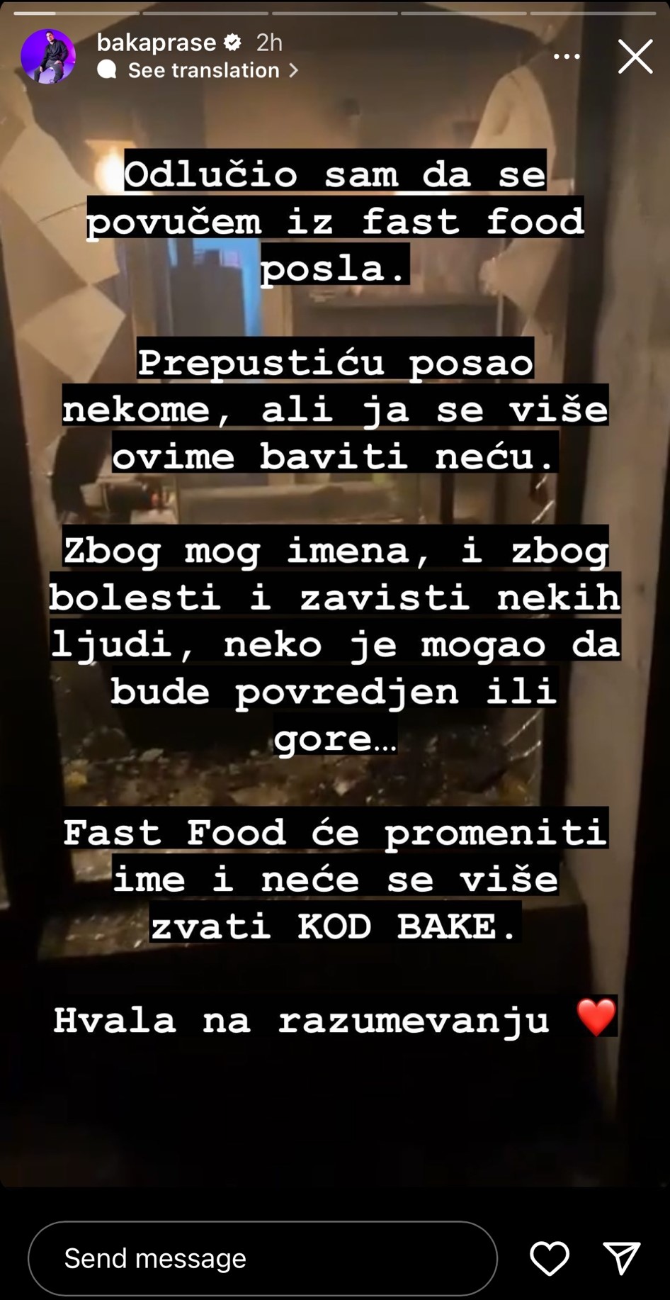 BAKA PRASE POZIVA HEJTERE DA MU BACE JOŠ 2 MOLOTOVLJEVA KOKTELA NA RESTORAN! - Hype TV
